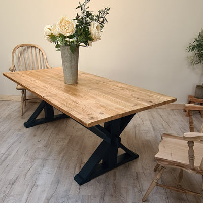Distressed Trestle Tables with beautiful old tops with benches & chairs ...